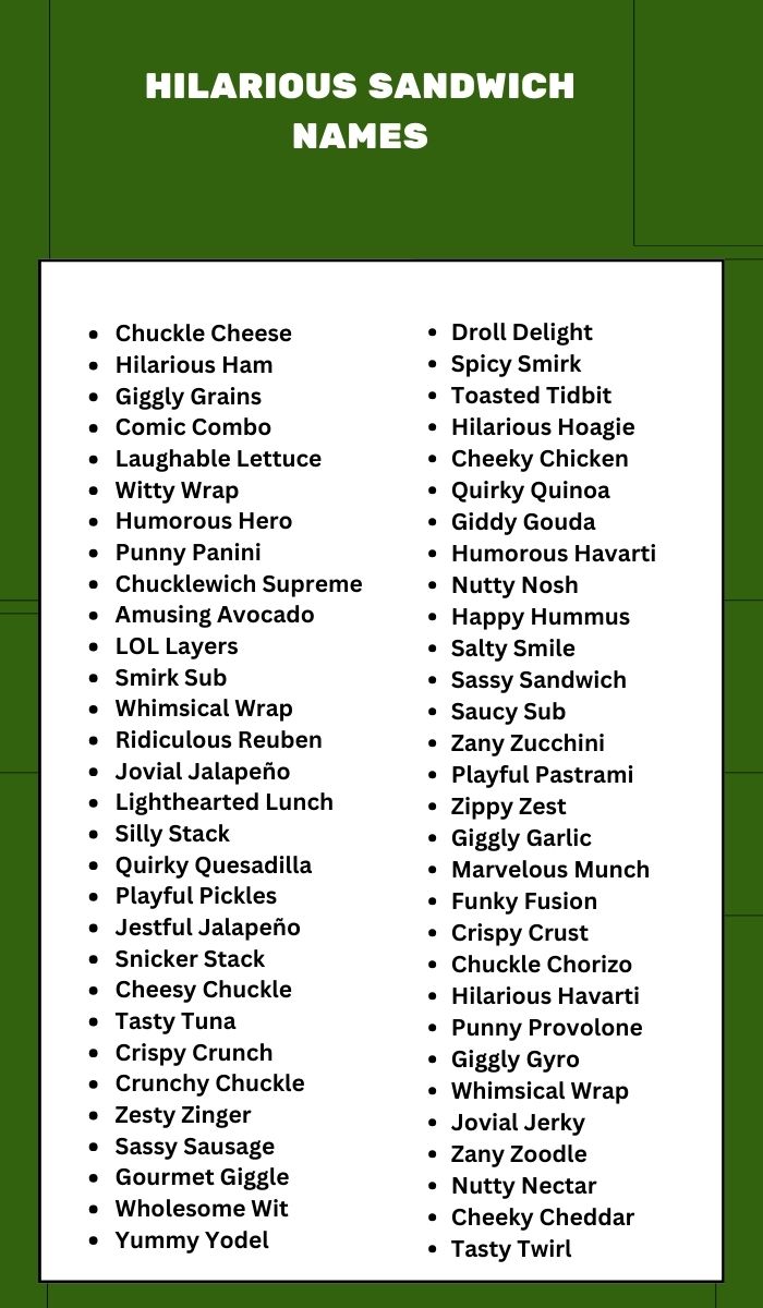 300+ Funny sandwich names - Free AI Funny Names Generator